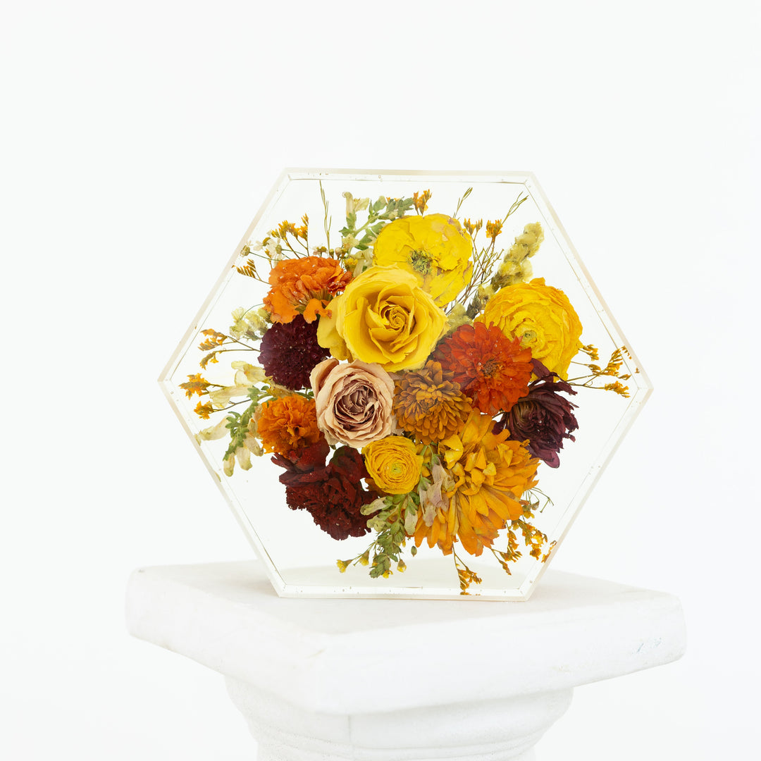9x9 Resin Floral Hexagon Made with Your Preserved Flowers